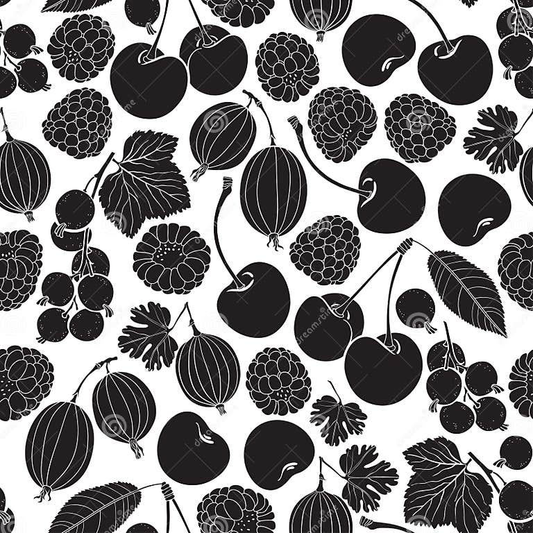 Seamless Pattern with Berry Silhouettes on a White Background. R Stock ...