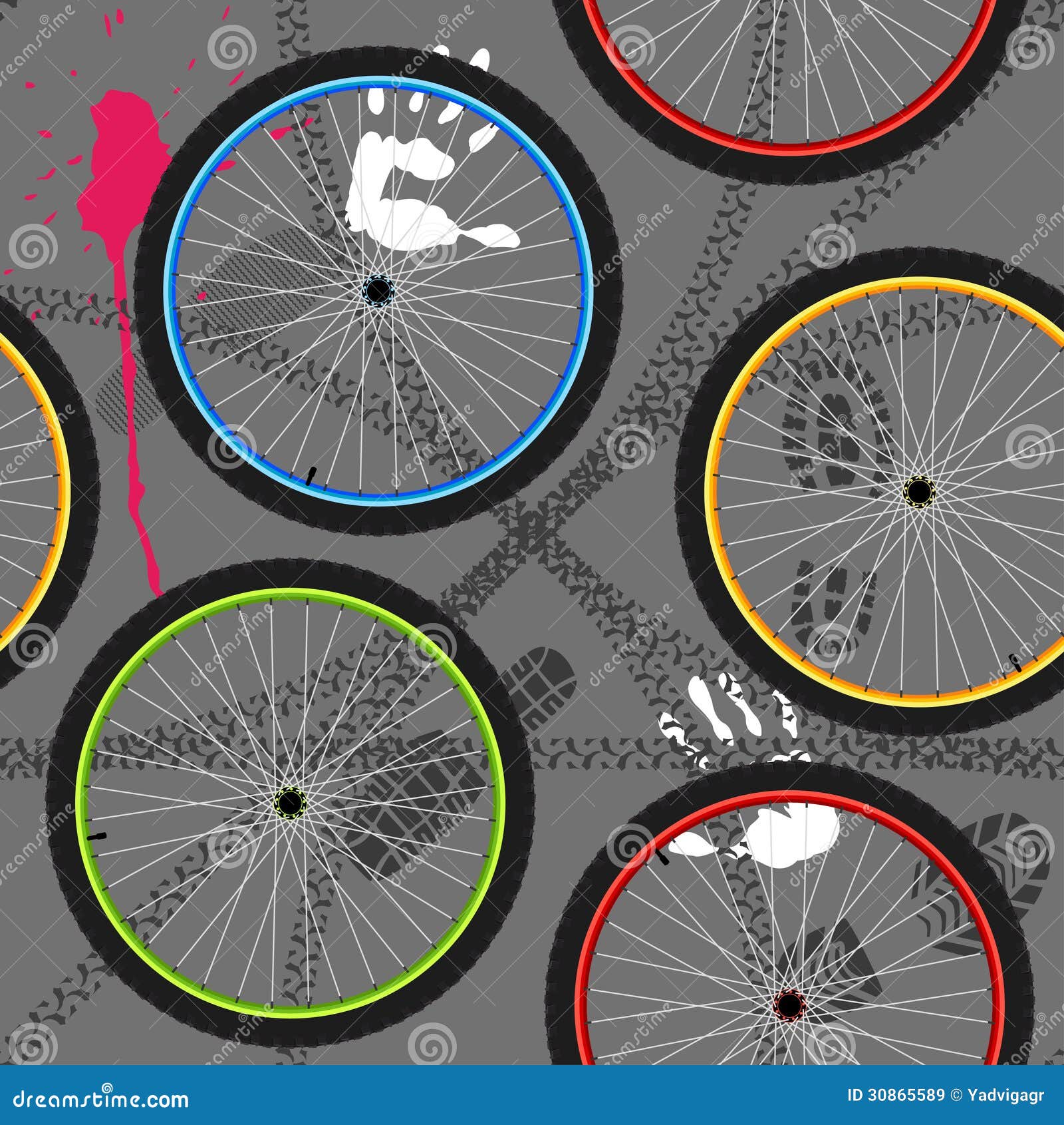 Seamless Pattern with Bicycle Wheels Stock Vector - Illustration of ...