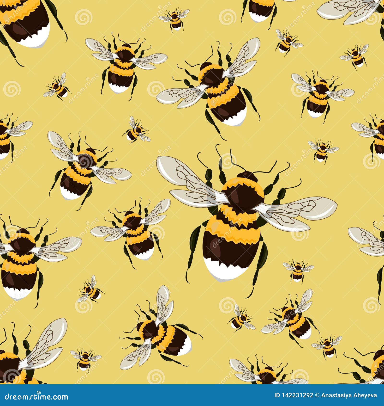Seamless Pattern with Big Bright Bumblebees. Realistic Insects Stock ...