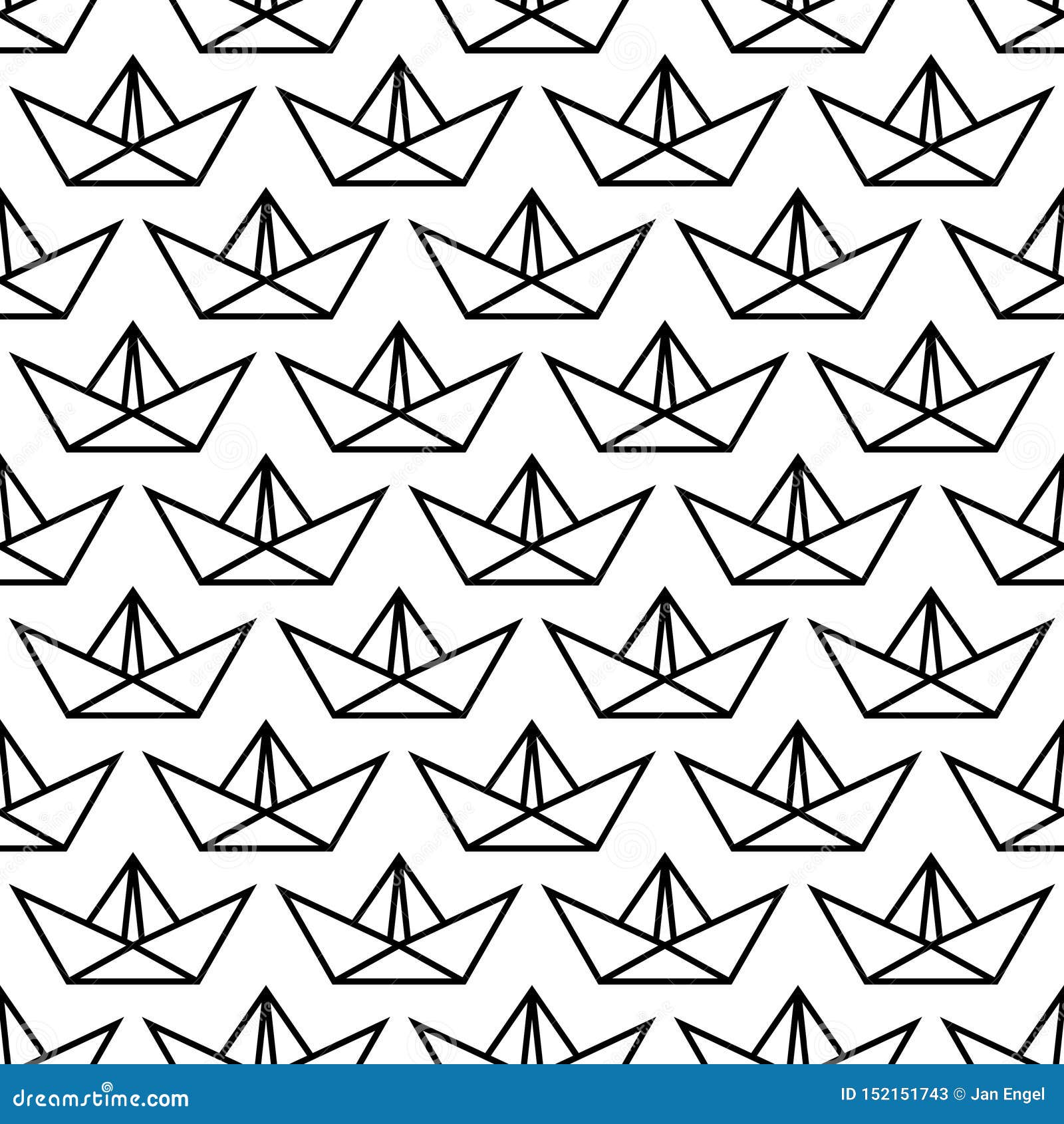 Seamless Pattern Big Paper Boats Outline Black and White Stock Vector ...