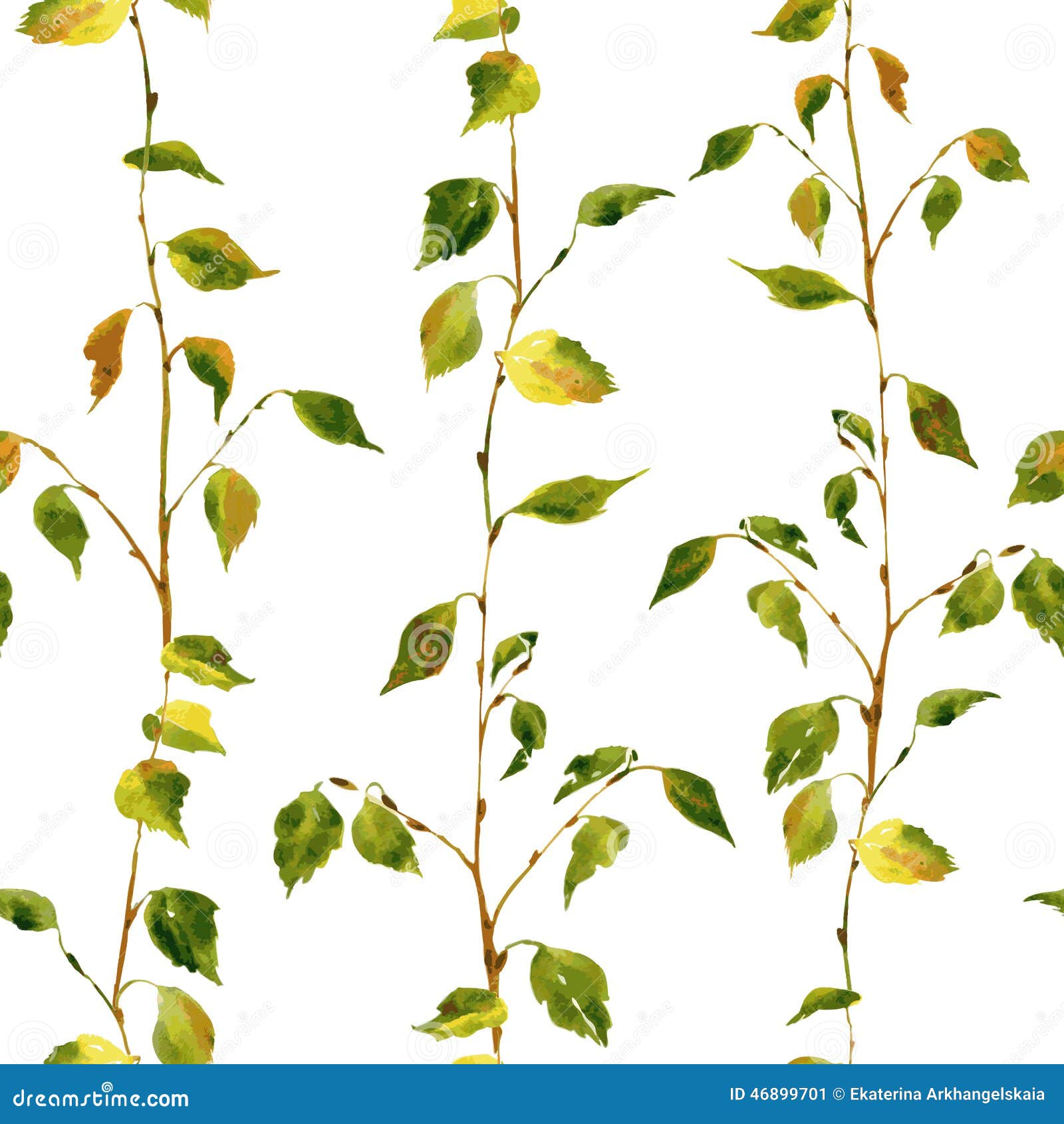 Seamless Pattern with Birch Branches Stock Vector - Illustration of ...