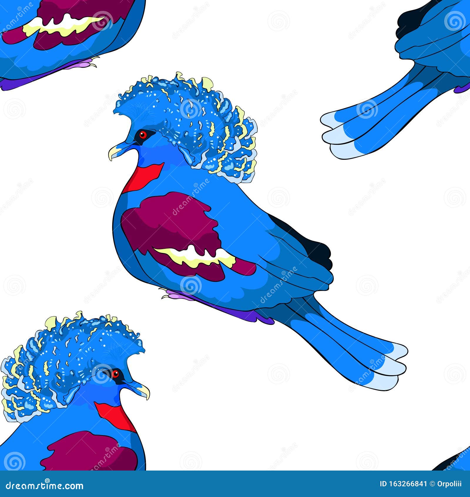Seamless Pattern Bird King Crowned Pigeon. Vector Illustration Stock ...