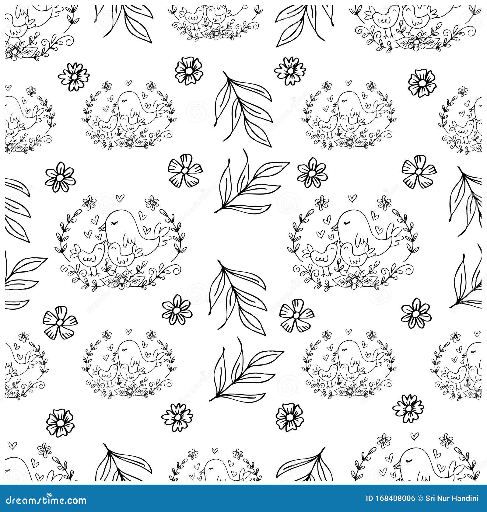Seamless Pattern Birds, Hand Drawing Illustration. Stock Illustration ...