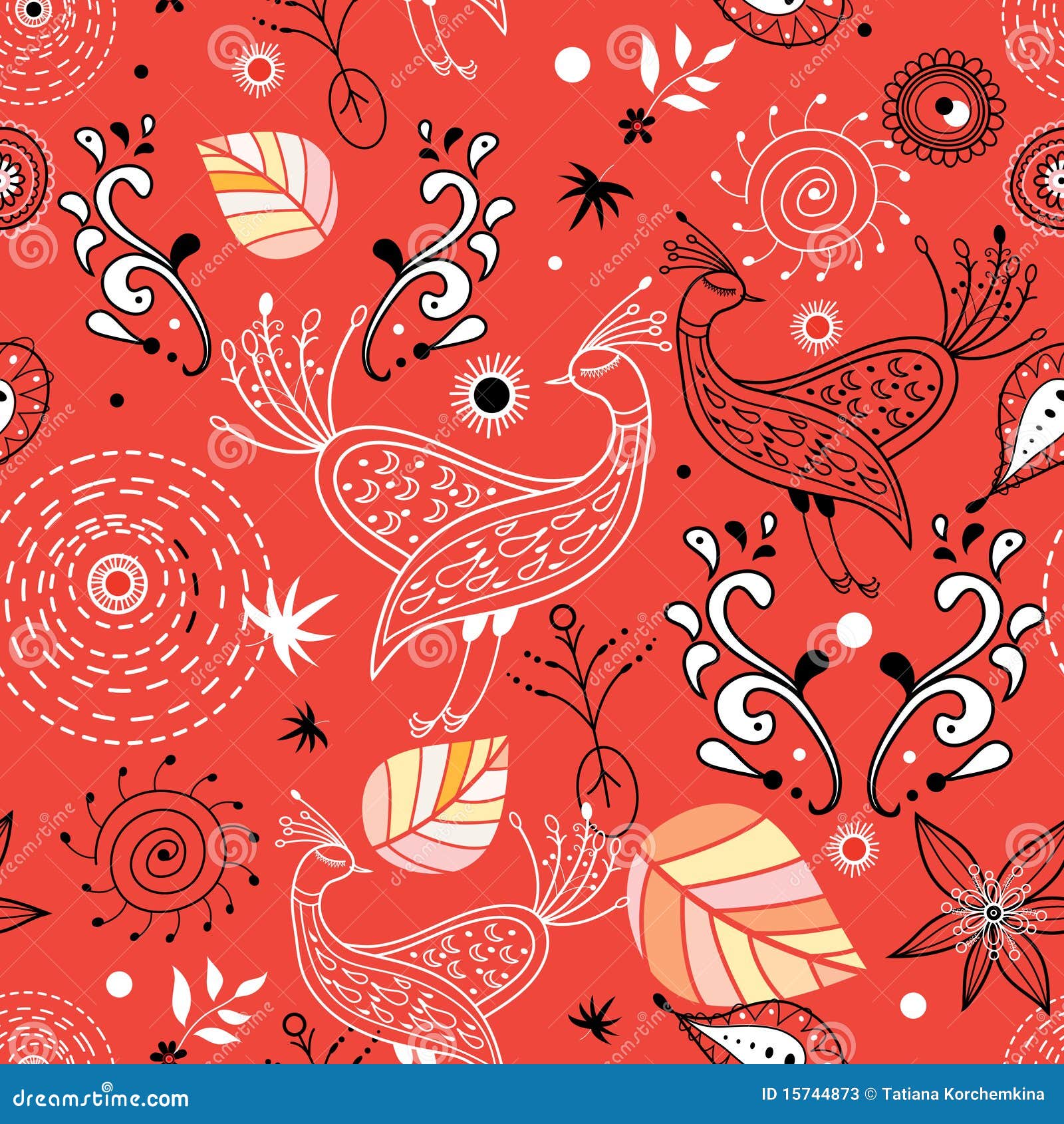 Seamless Pattern of Birds and Leaves Stock Vector - Illustration of ...