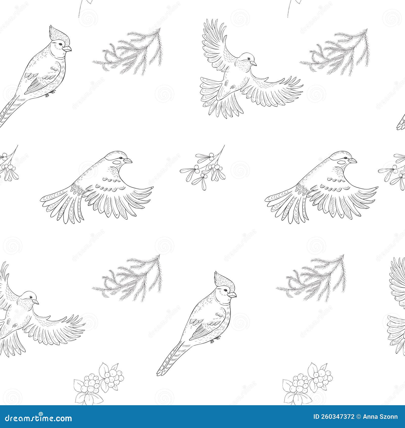 Seamless Pattern with Birds. Line Art Ornament Stock Vector ...