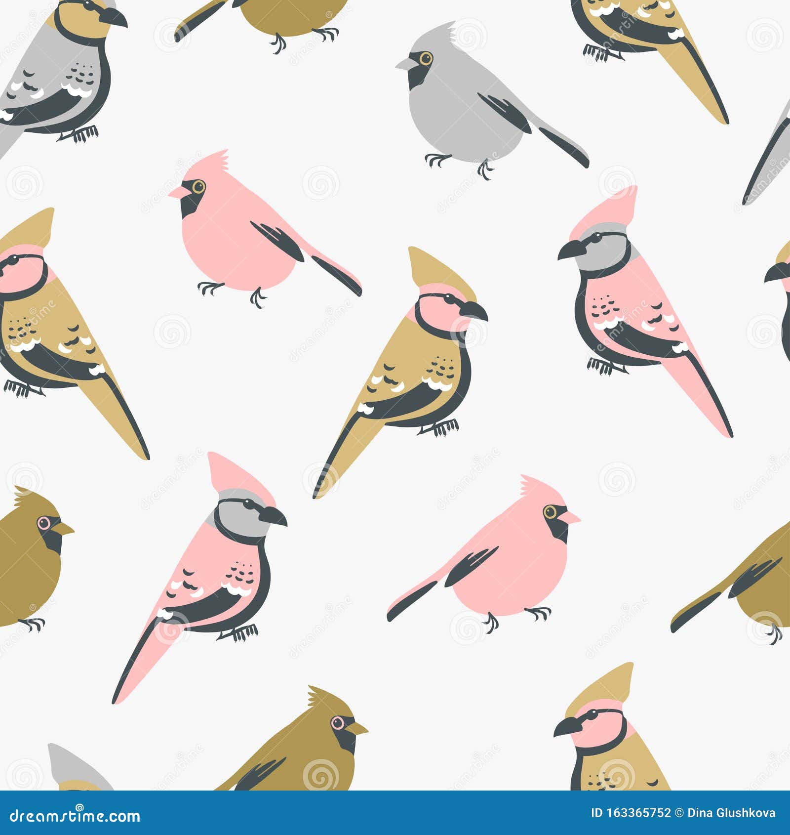 Seamless Pattern with Birds, Red Cardinal and Jay. Minimalistic ...