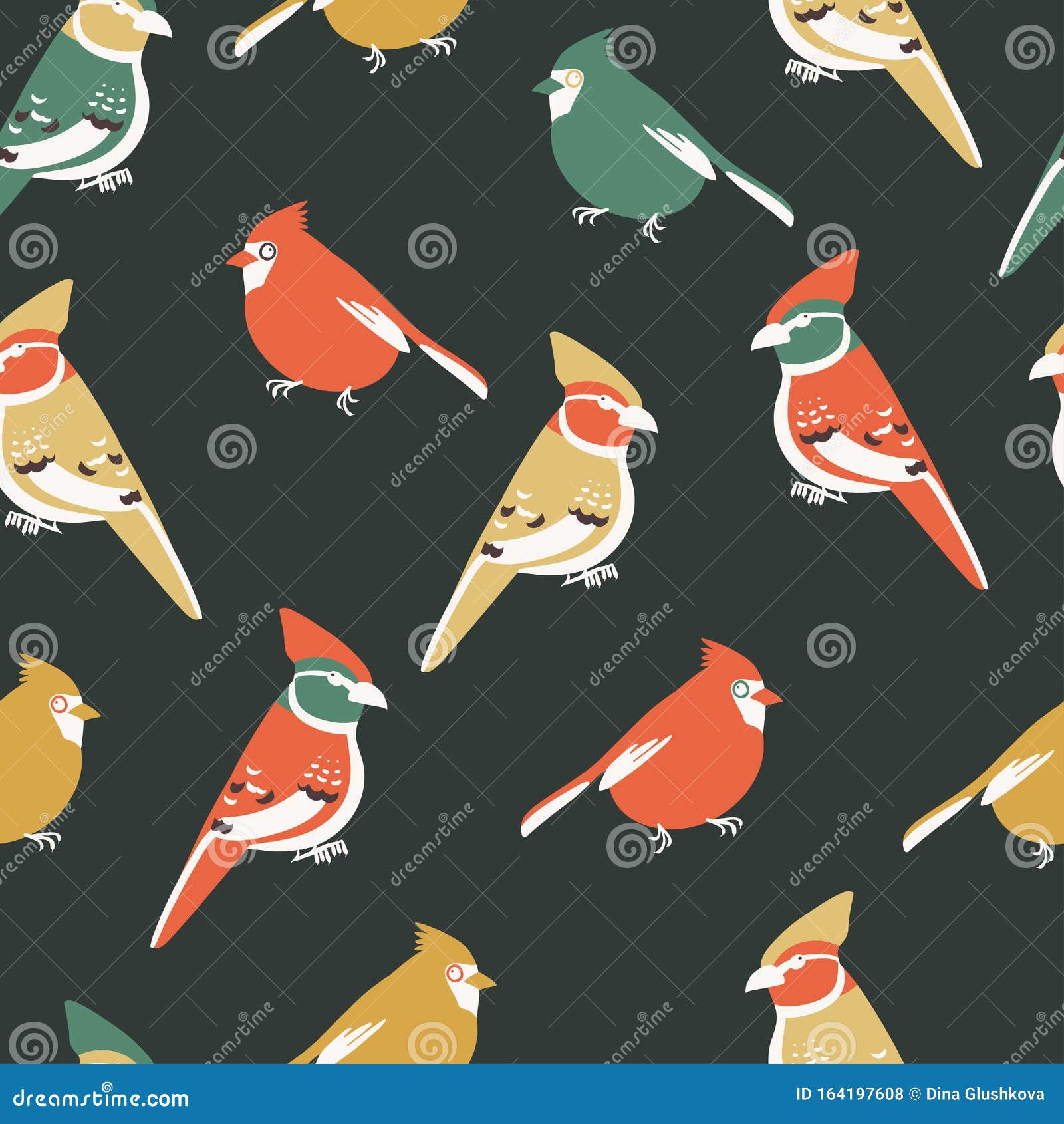 Seamless Pattern with Birds, Red Cardinal and Jay. Minimalistic ...