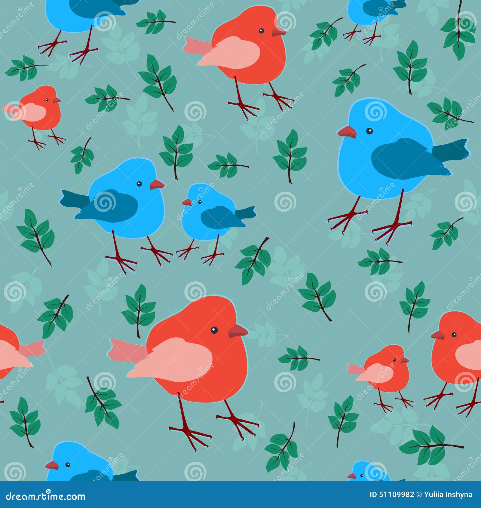 Seamless Pattern with Birds Stock Illustration - Illustration of fabric ...