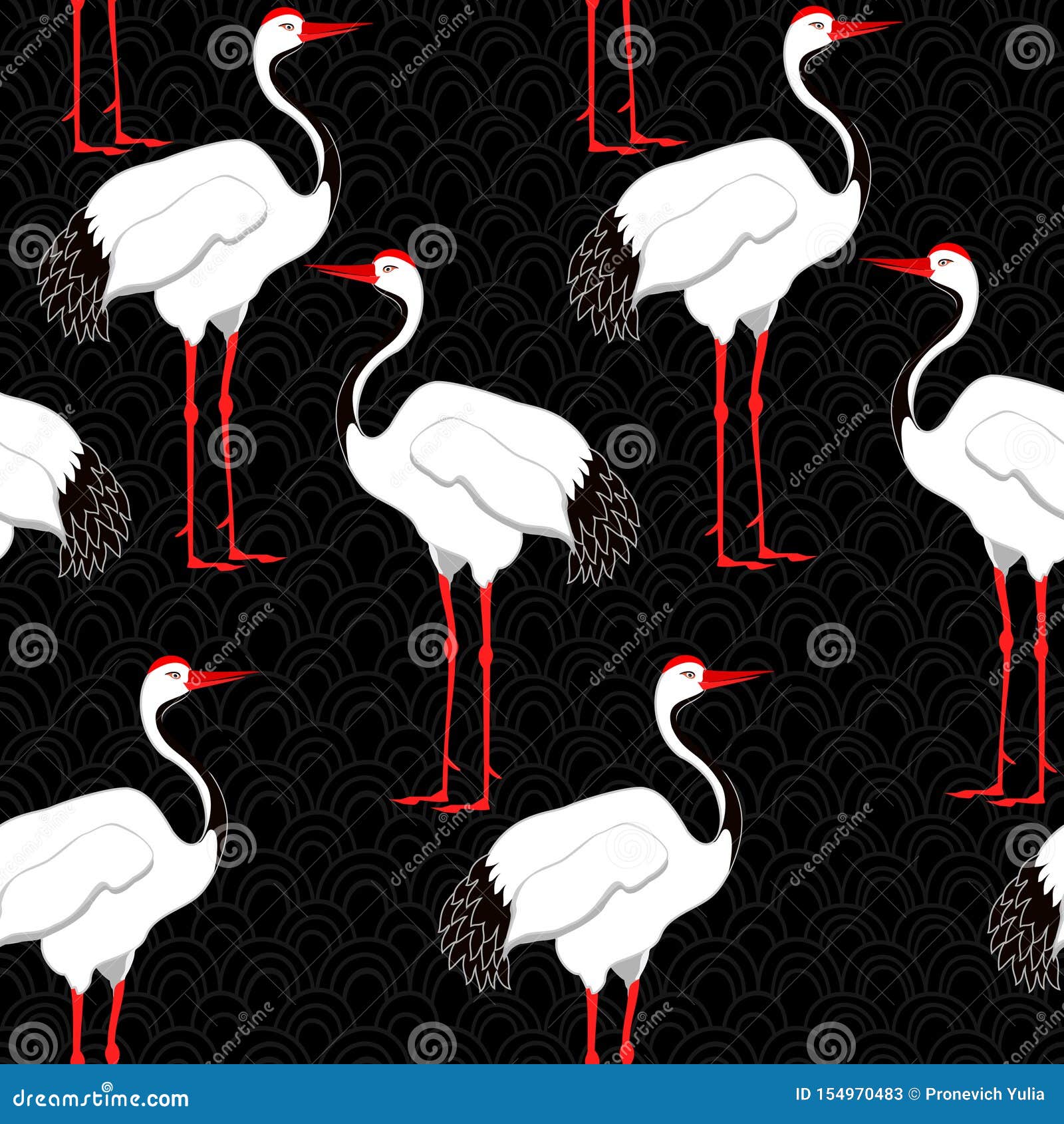 Seamless Pattern with Cranes. Japanese Pattern. Vector.Vector Wallpaper ...