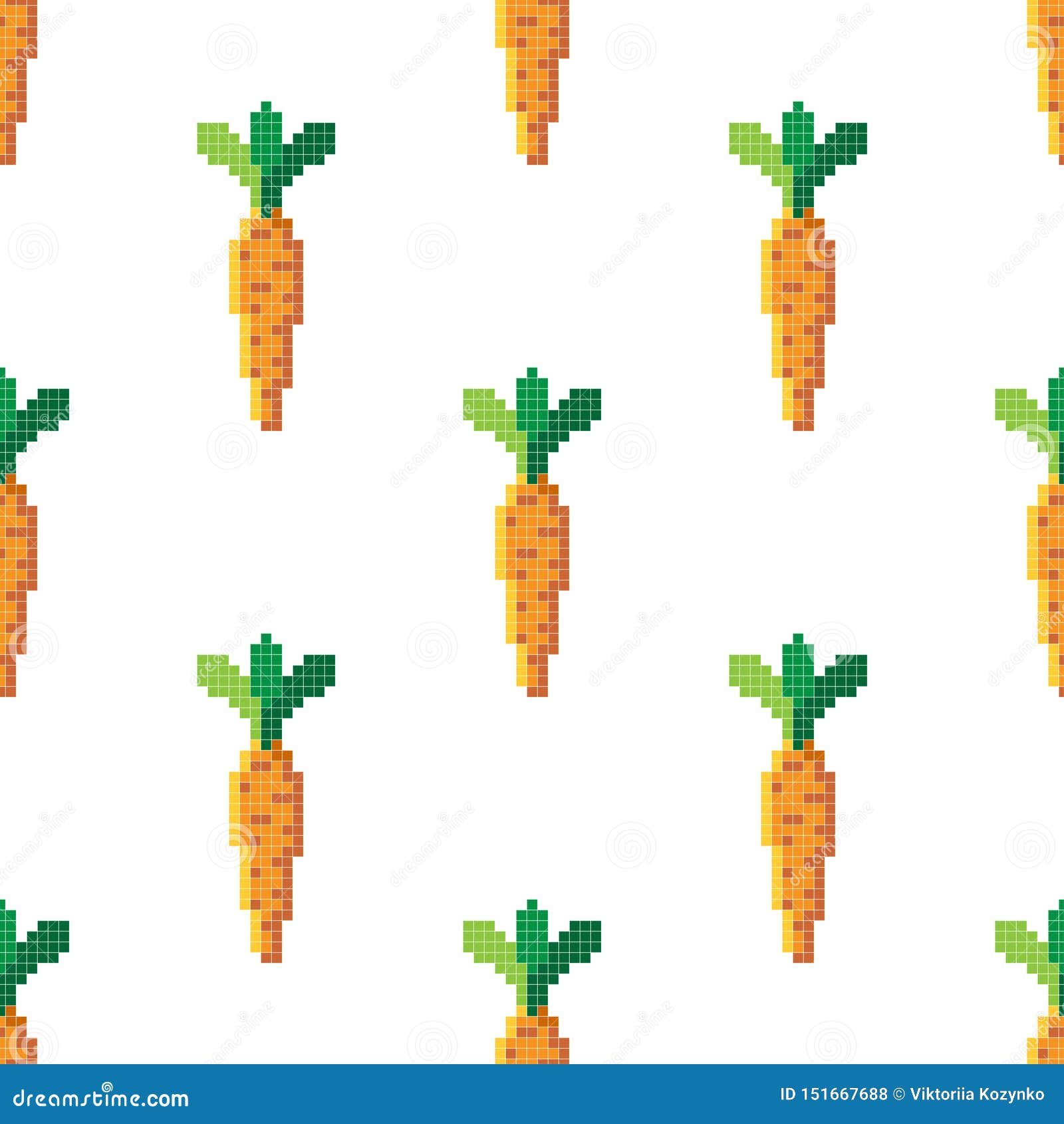 Seamless Pattern with 8 Bit Pixel Carrot on a White Background. Vector ...