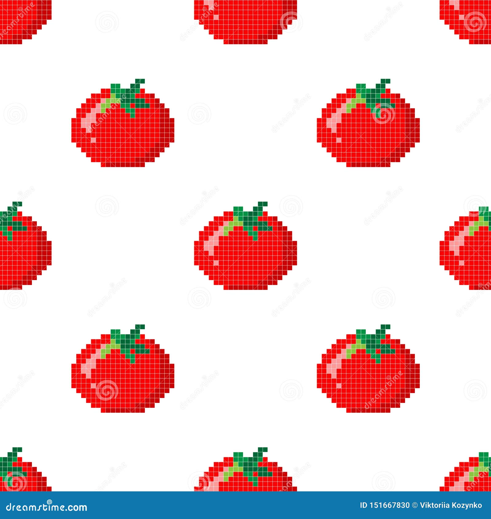 Seamless Pattern with 8 Bit Pixel Tomato on a White Background. Vector ...