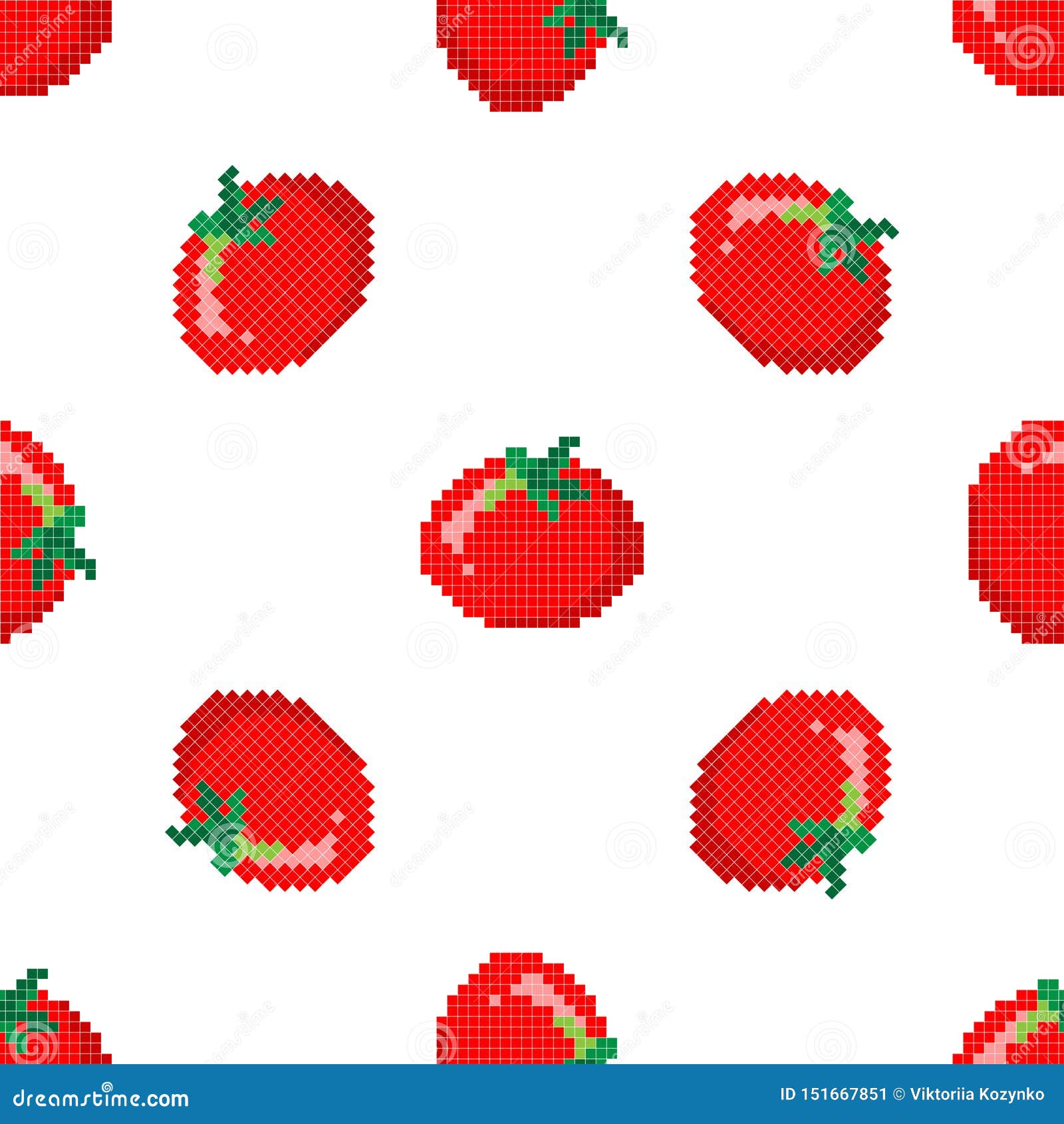 Seamless Pattern with 8 Bit Pixel Tomato on a White Background. Vector ...