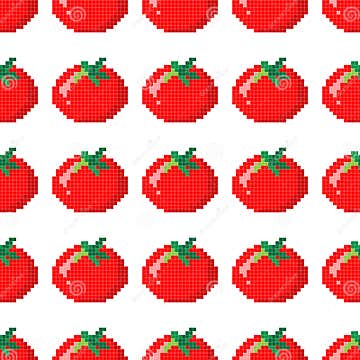 Seamless Pattern with 8 Bit Pixel Tomato on a White Background. Vector ...