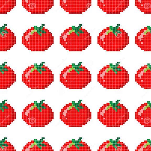 Seamless Pattern with 8 Bit Pixel Tomato on a White Background. Vector ...