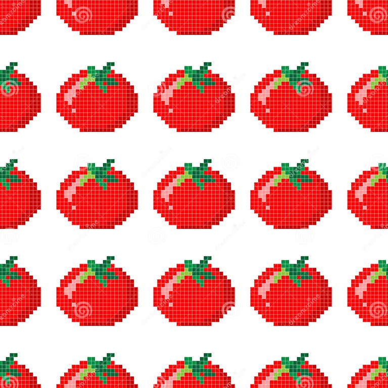 Seamless Pattern with 8 Bit Pixel Tomato on a White Background. Vector ...