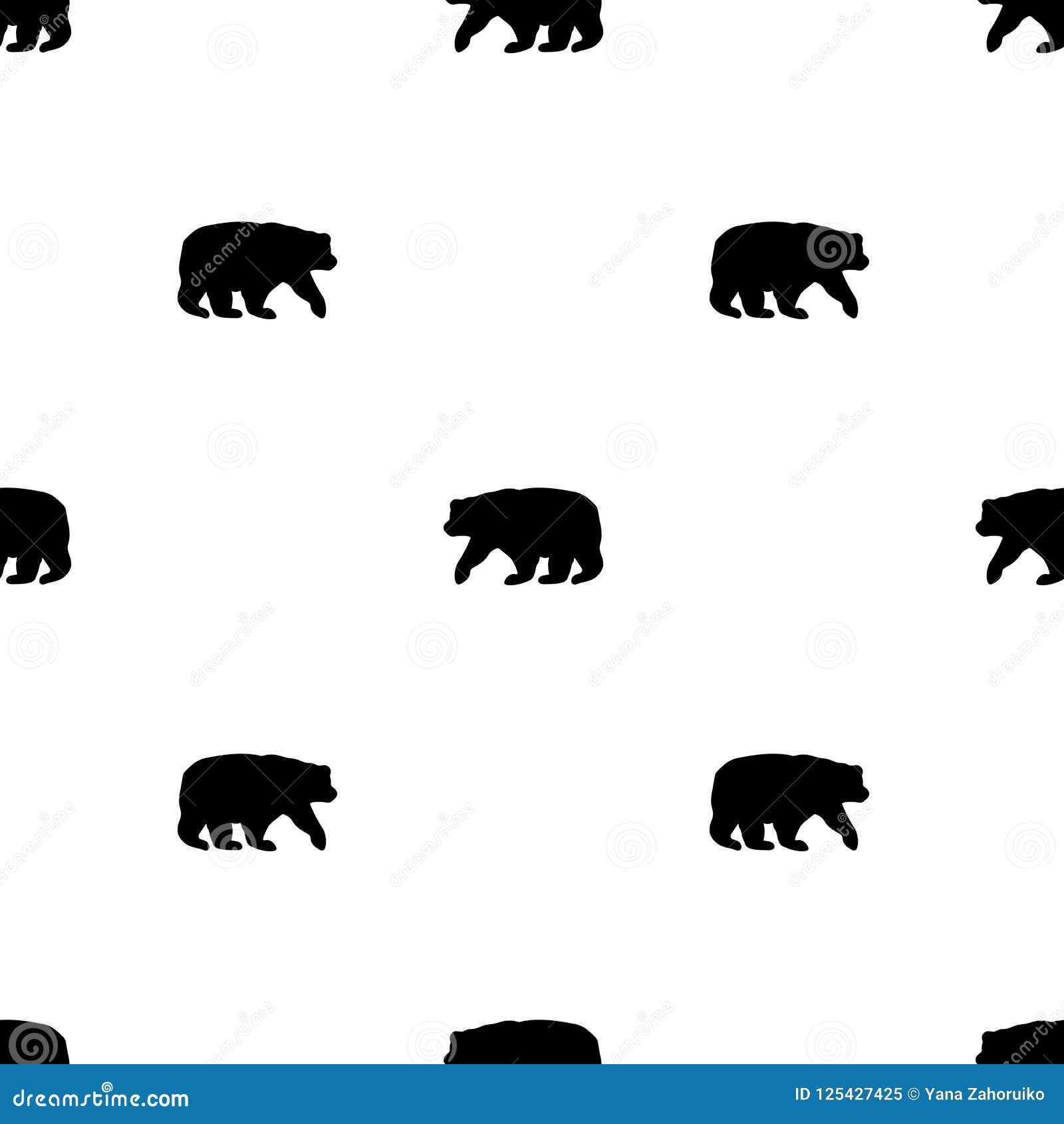 Seamless Pattern With Black Bear On The White Background. Stock Vector ...