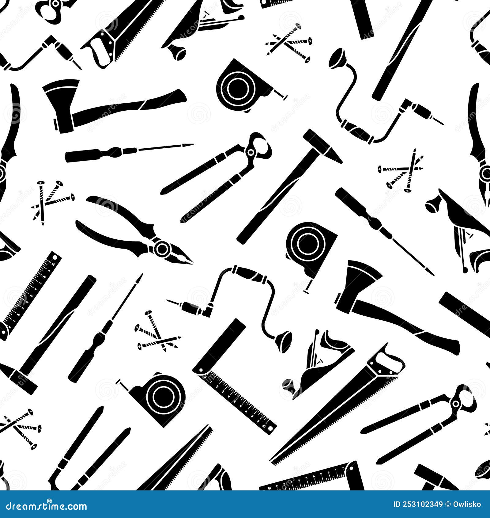 Seamless Pattern of Black Carpentry Tools on White Stock Vector ...