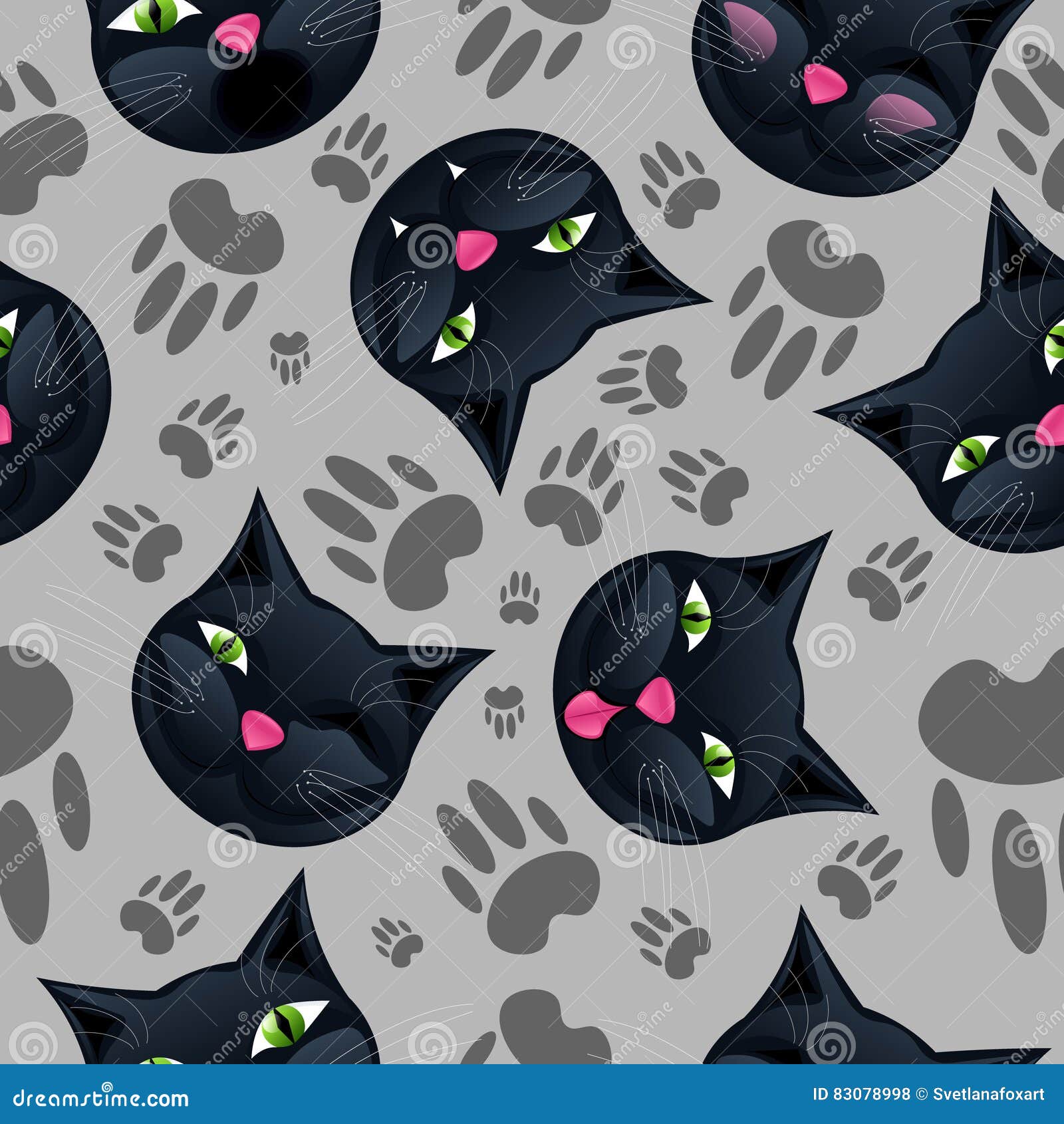 Seamless Pattern with Black Cartoon Cats Stock Vector - Illustration of ...