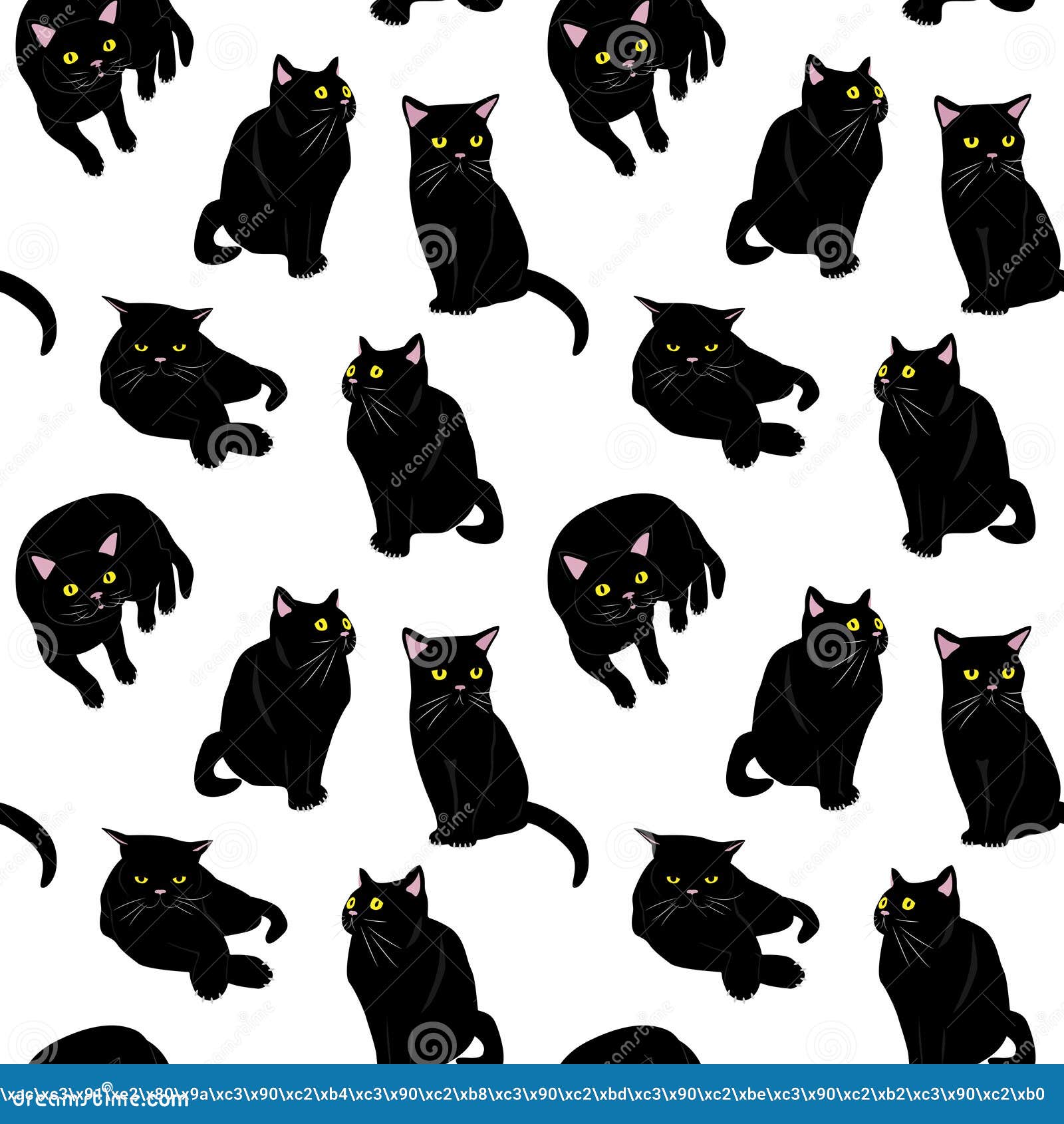Seamless Pattern with Black Cats Stock Vector - Illustration of kitty ...