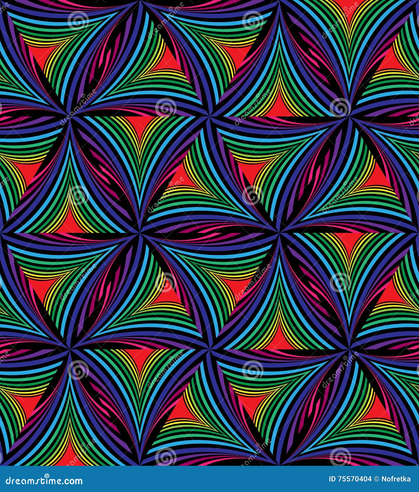 Seamless Pattern of Black and Colorful Striped Curved Triangles. Stock ...