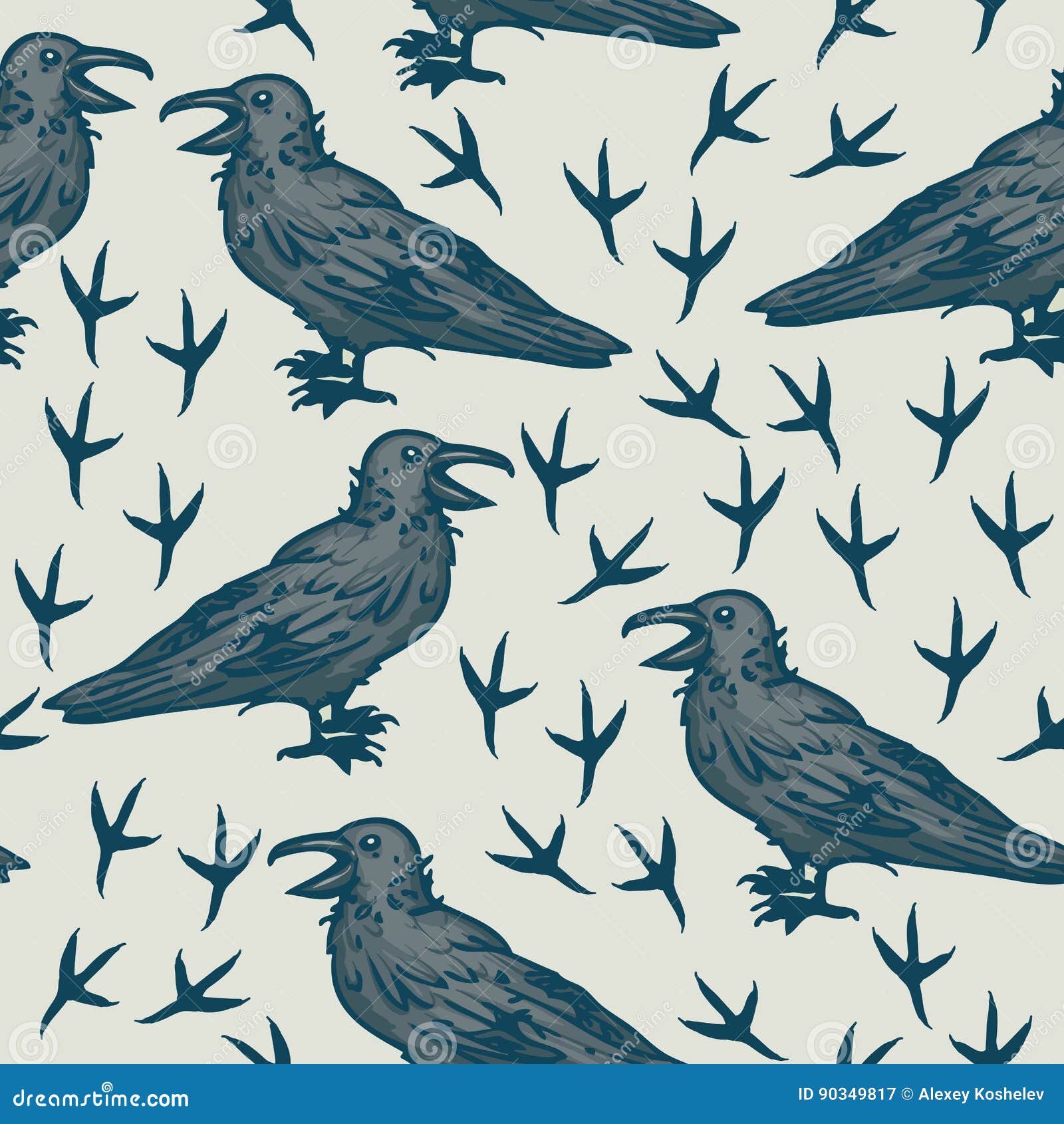 Seamless Pattern with Black Crows Stock Vector - Illustration of ...