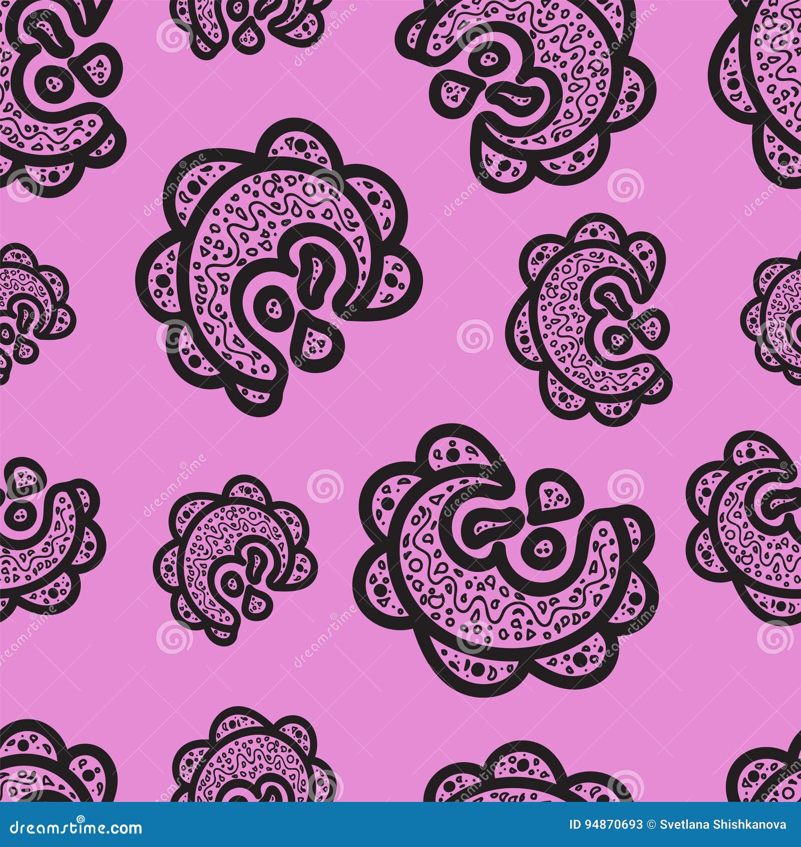 Seamless Pattern.Â Black Doodle Elements on Pink Background Stock ...