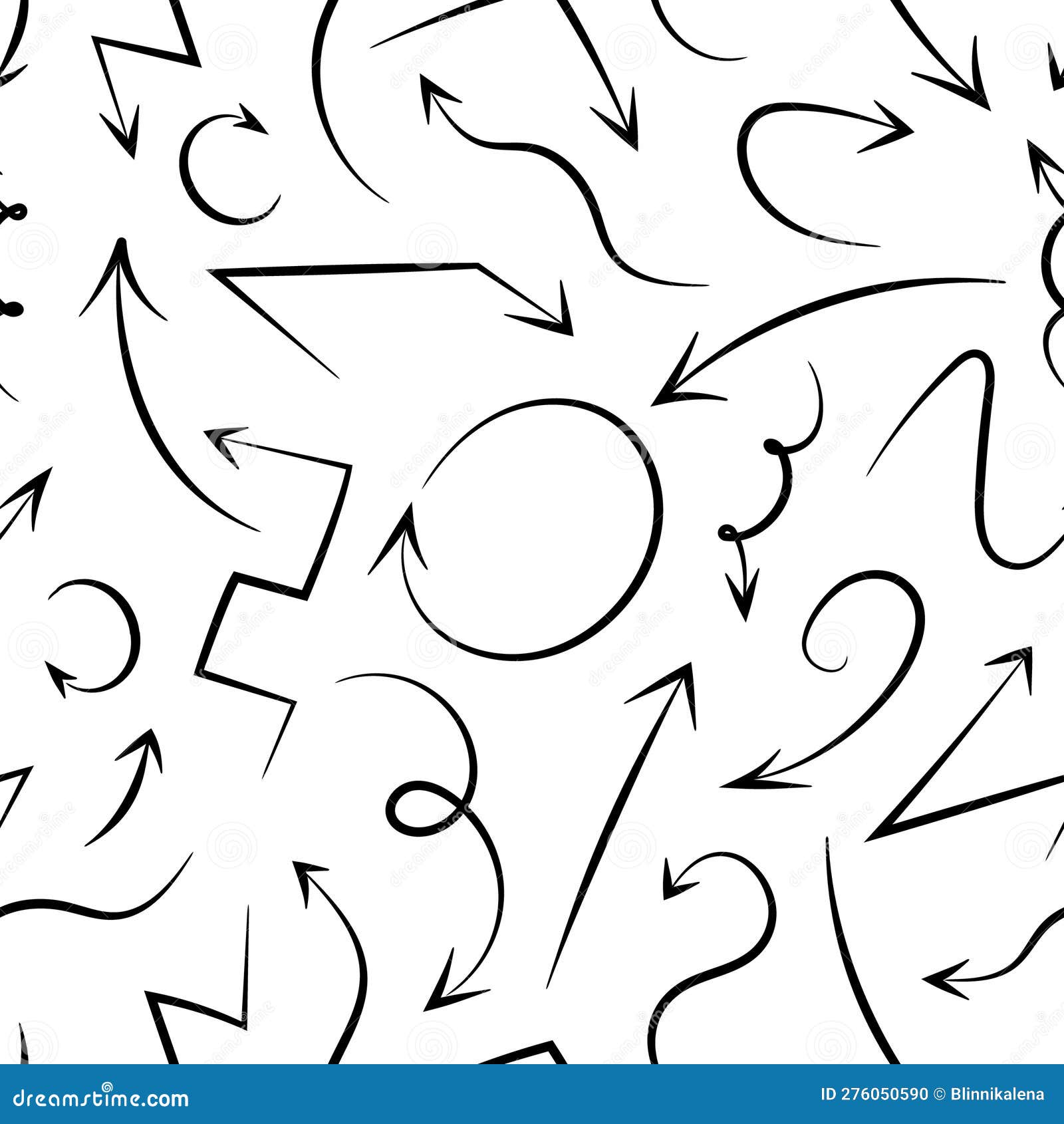 Seamless Pattern of Black Drawn Arrows. Sharp and Wavy Types of ...