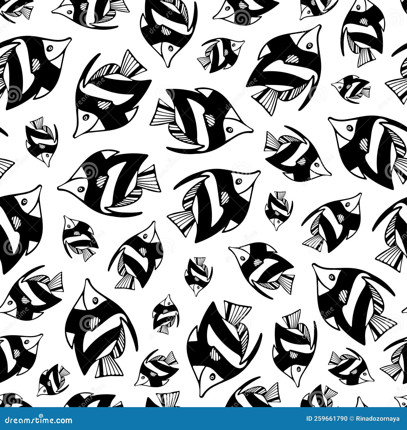 Seamless Pattern with Black Fish on White Background. Stock ...