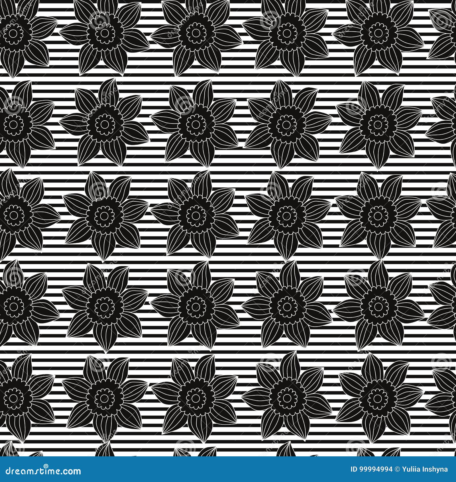 Seamless Pattern with Black Flowers Stock Vector - Illustration of ...