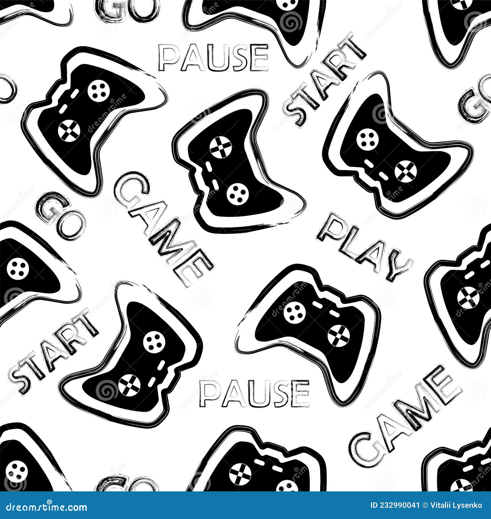 Pattern with Black Gaming Joystick and Text Stock Vector - Illustration ...