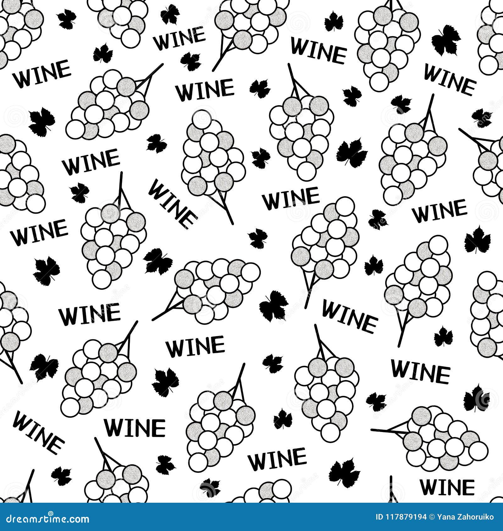Seamless Pattern with Black Grapes, Leaves and Words Wine on the Stock ...
