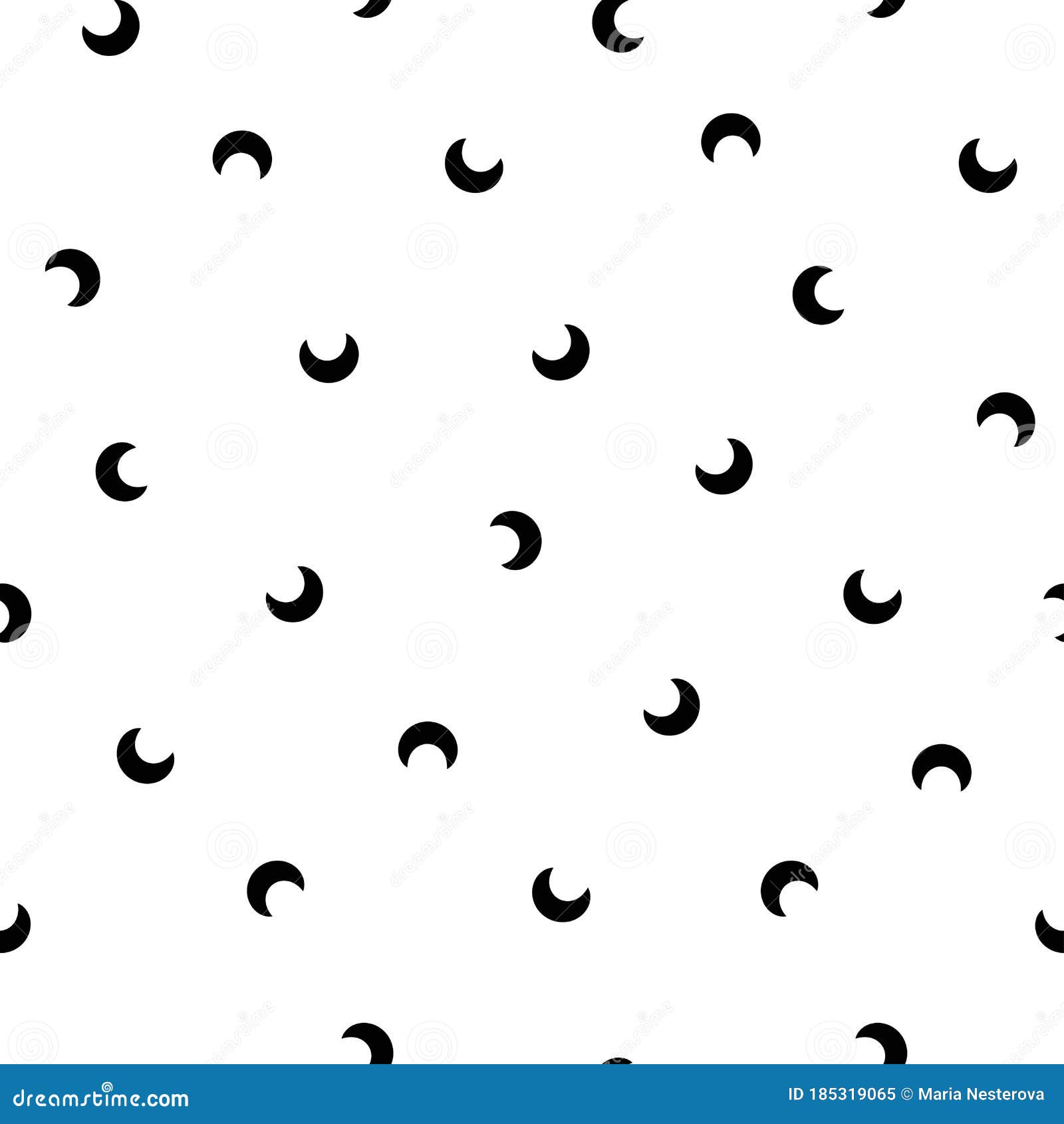 Seamless Pattern with Black Half Moon, Crescents on White Background ...