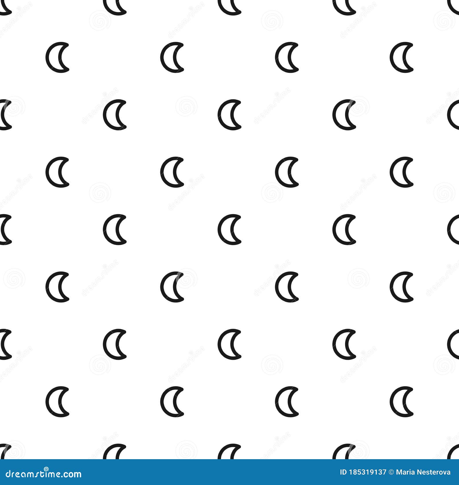 Seamless Pattern with Black Half Moon, Crescents on White Background ...