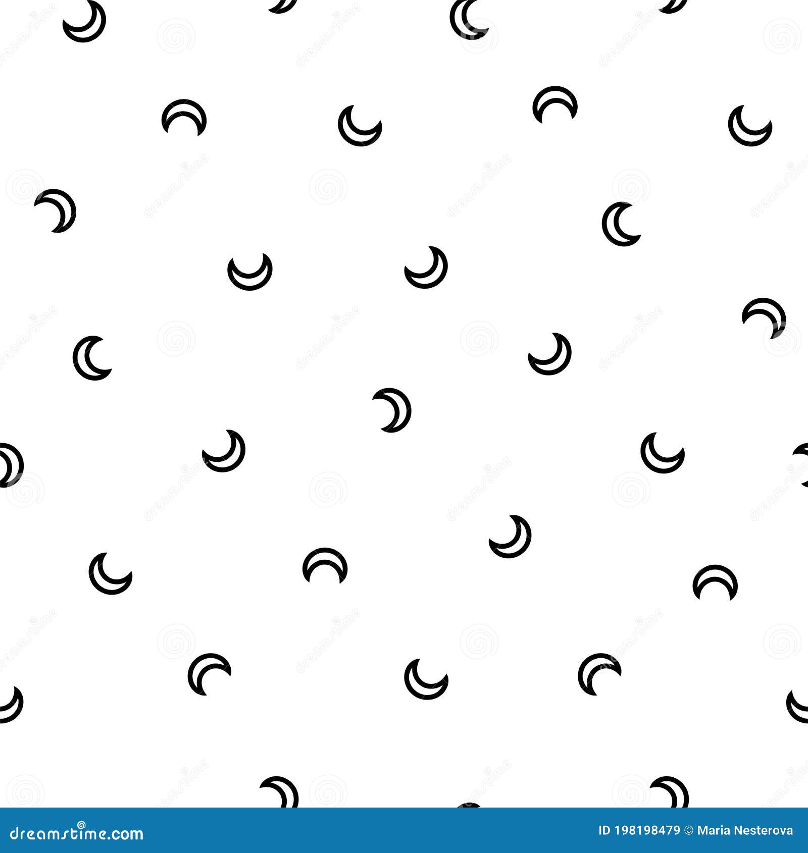 Seamless Pattern with Black Half Moon, Crescents on White Background ...