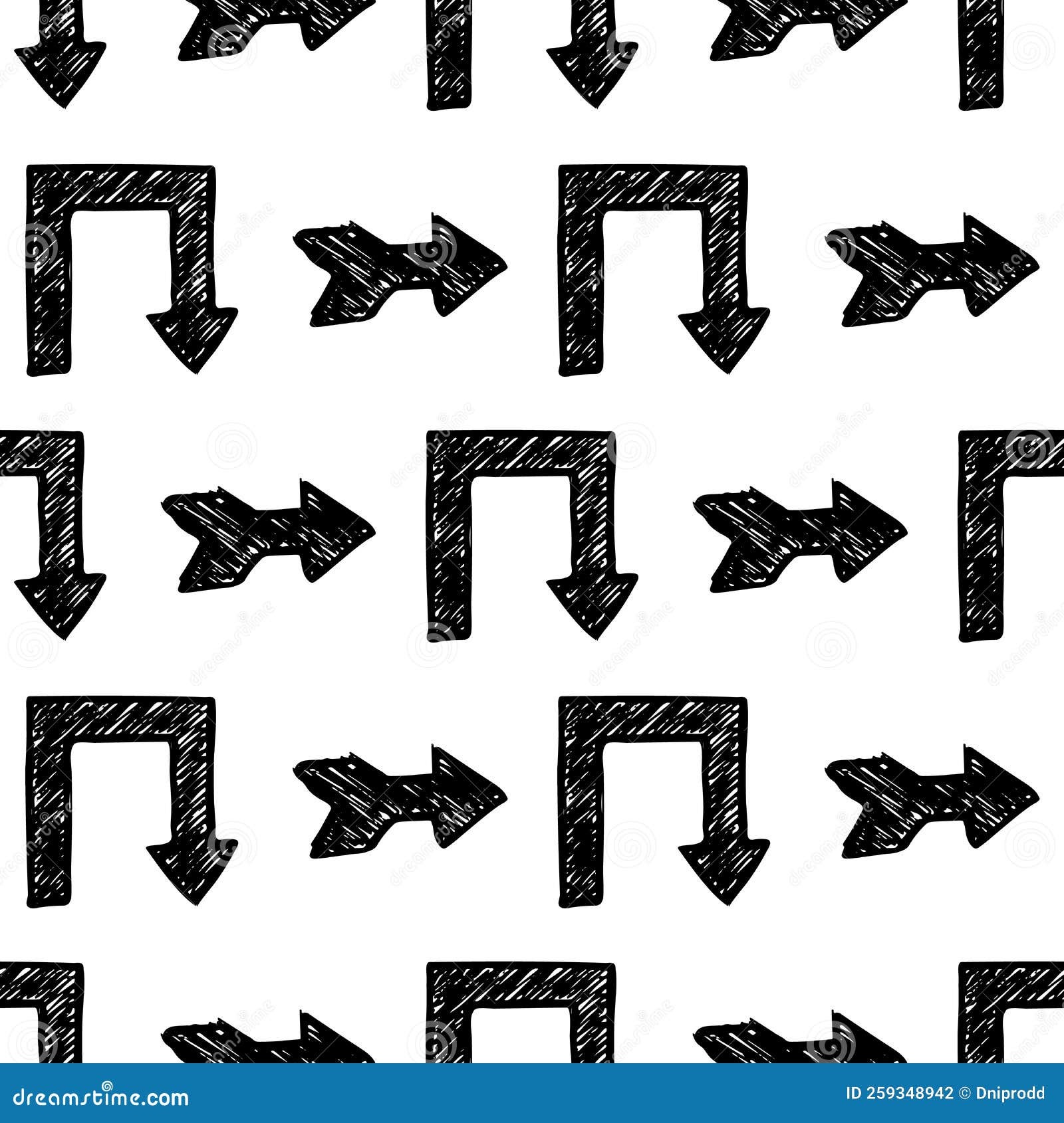 Seamless Pattern with Black Hand Drawn Arrows Stock Vector ...
