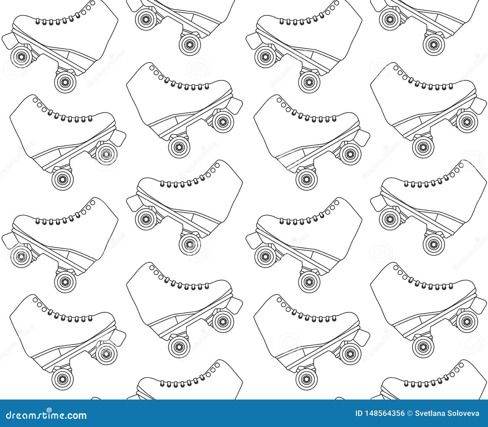 Seamless Pattern of Black Line Roller Skates Stock Vector ...