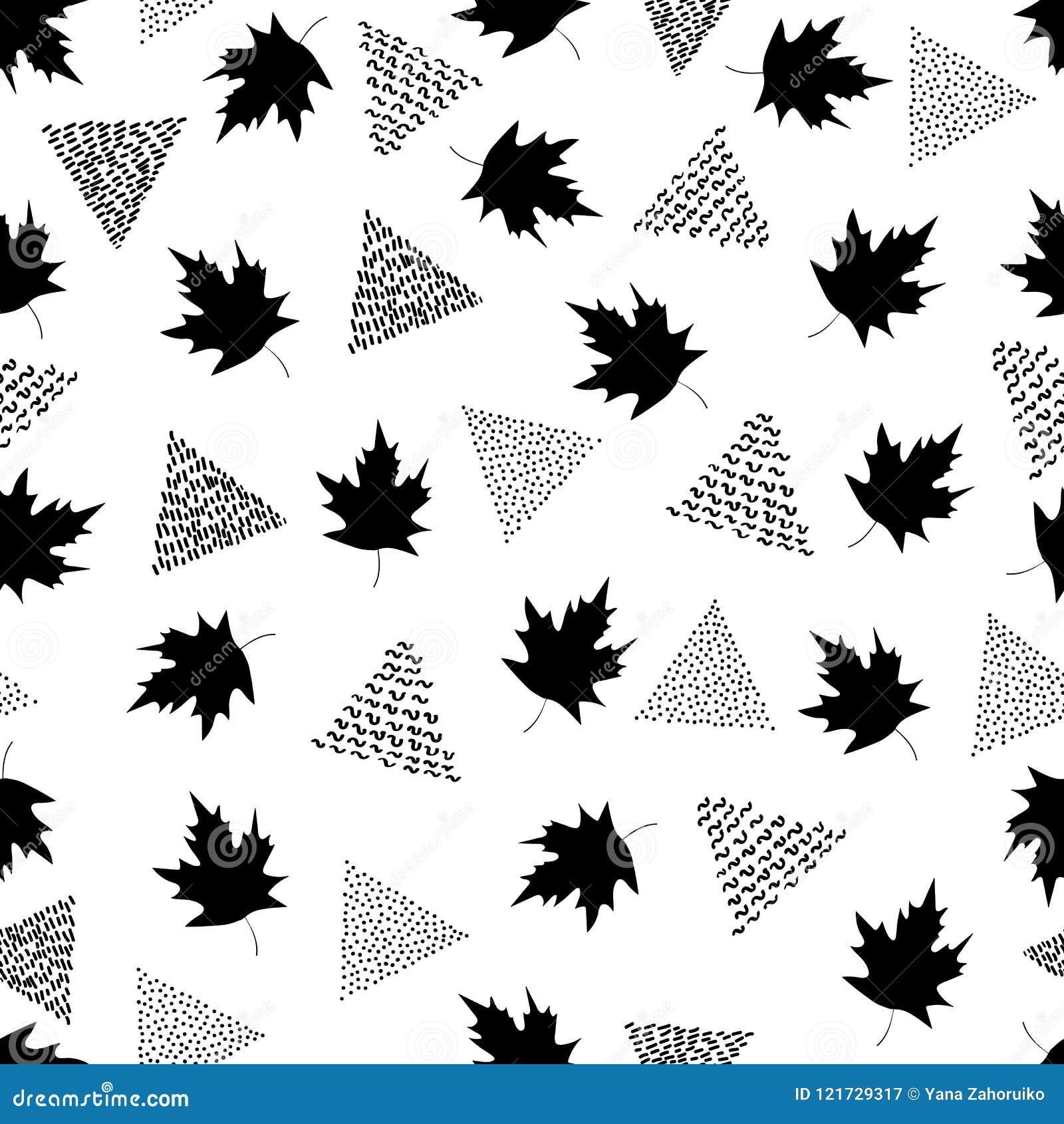 Seamless Pattern with Black Maple Leaves and Triangles on the White ...