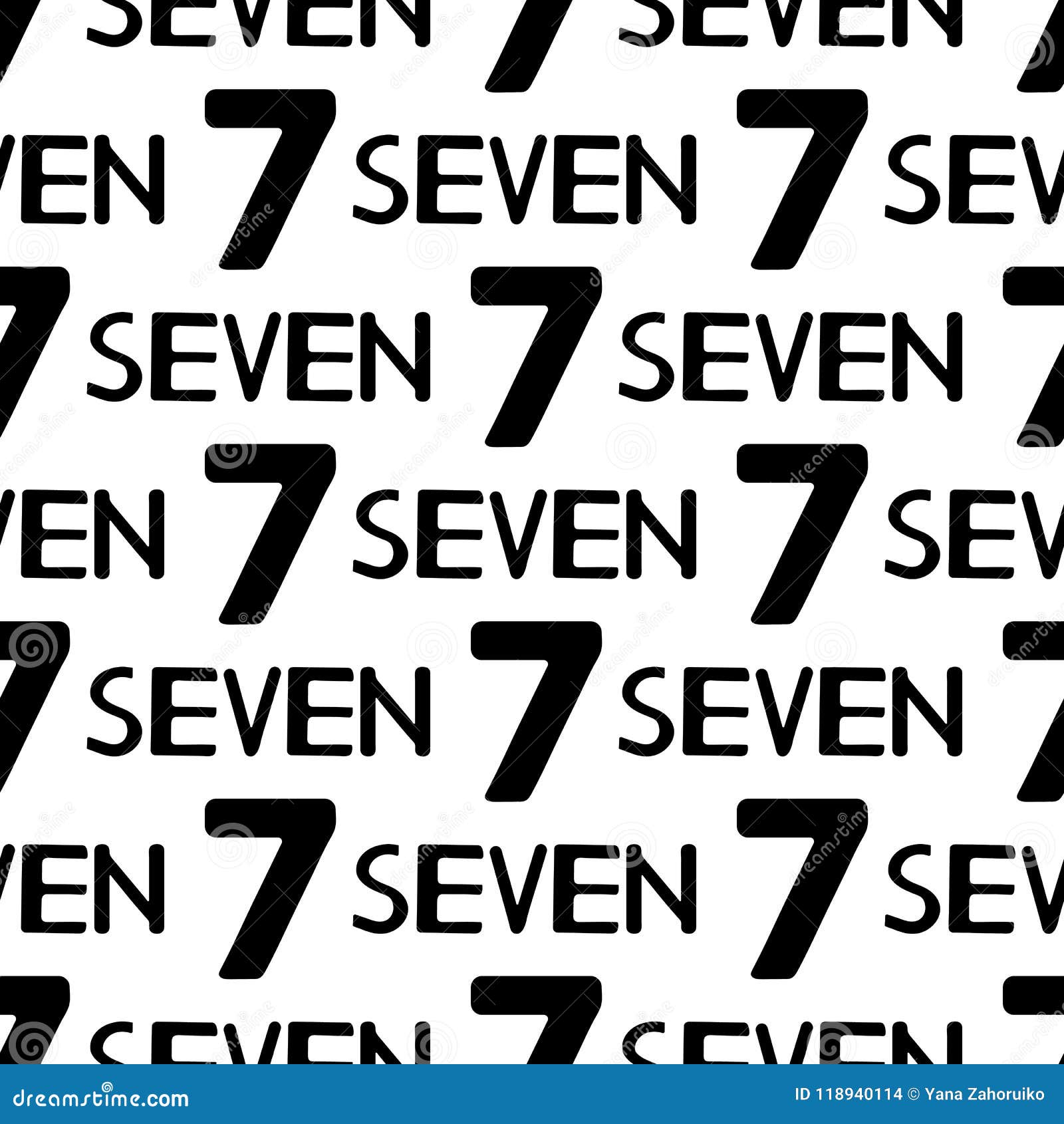 Seamless Pattern with Black Numerals and Words Seven on the Whit Stock ...