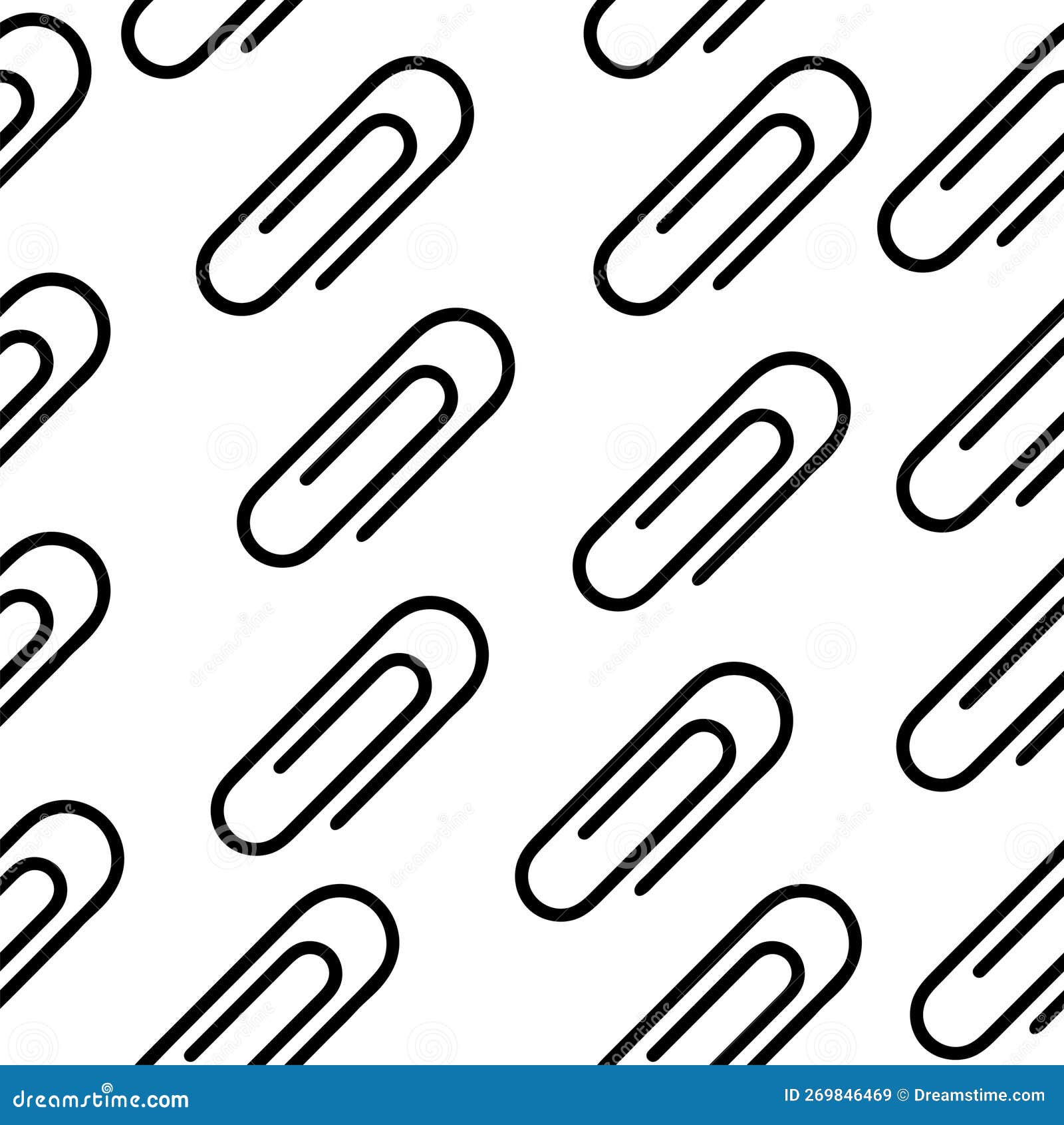 Seamless Pattern of Black Paper Clips. Vector Illustration, White ...