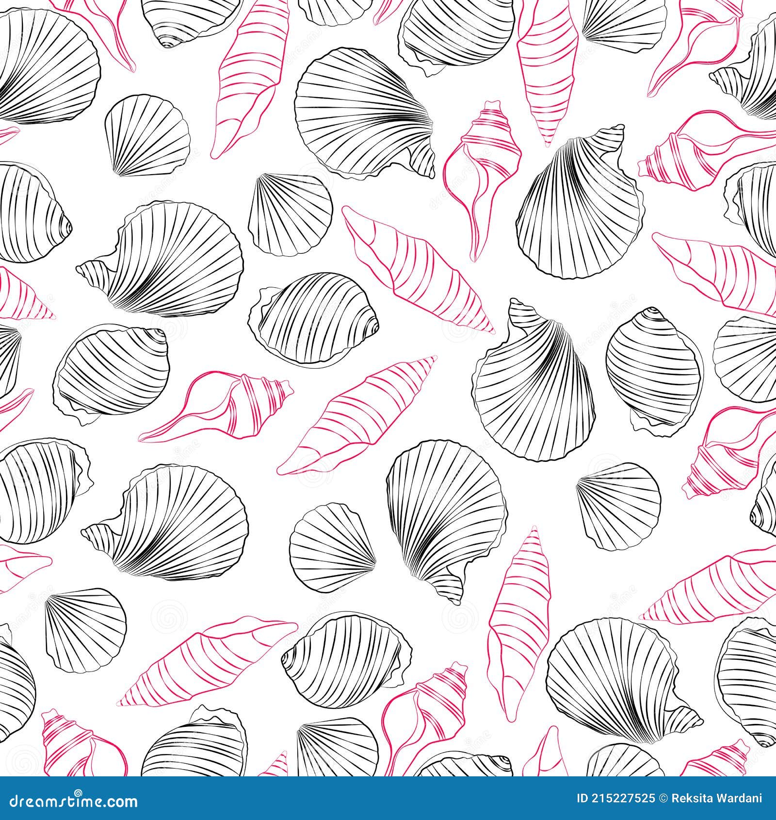 Seamless Pattern with Black and Pink Seashells Stock Vector ...