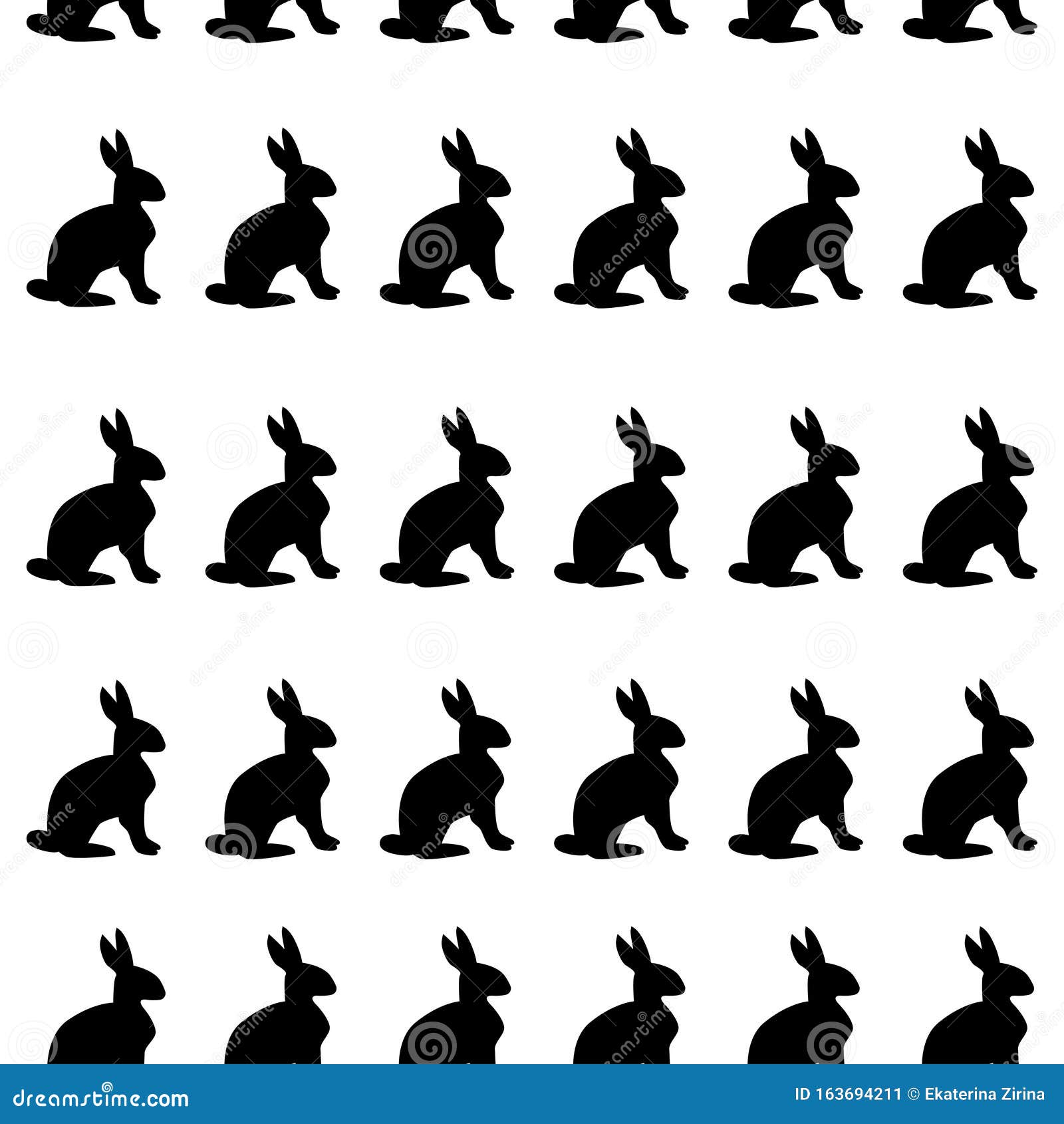 Seamless Pattern with Black Rabbits on a White Background. Vector ...