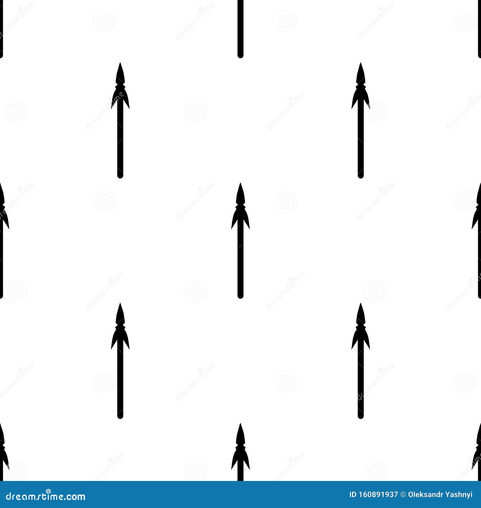 Seamless Pattern With Black Silhouette Icon Of Spear Isolated On White ...
