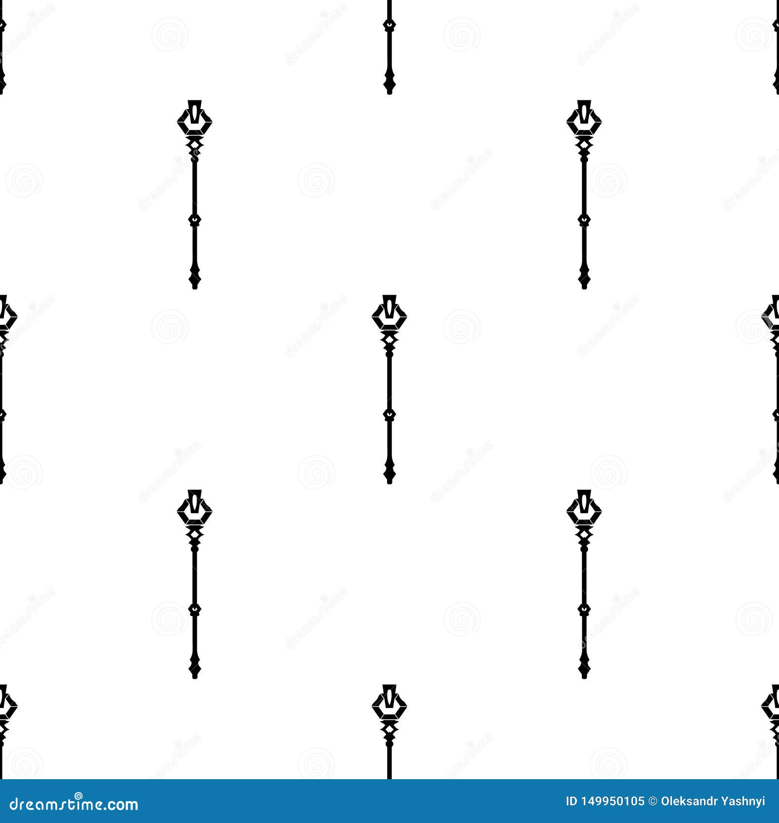 Seamless Pattern with Black Magic Staff Icon on White Background. Magic ...
