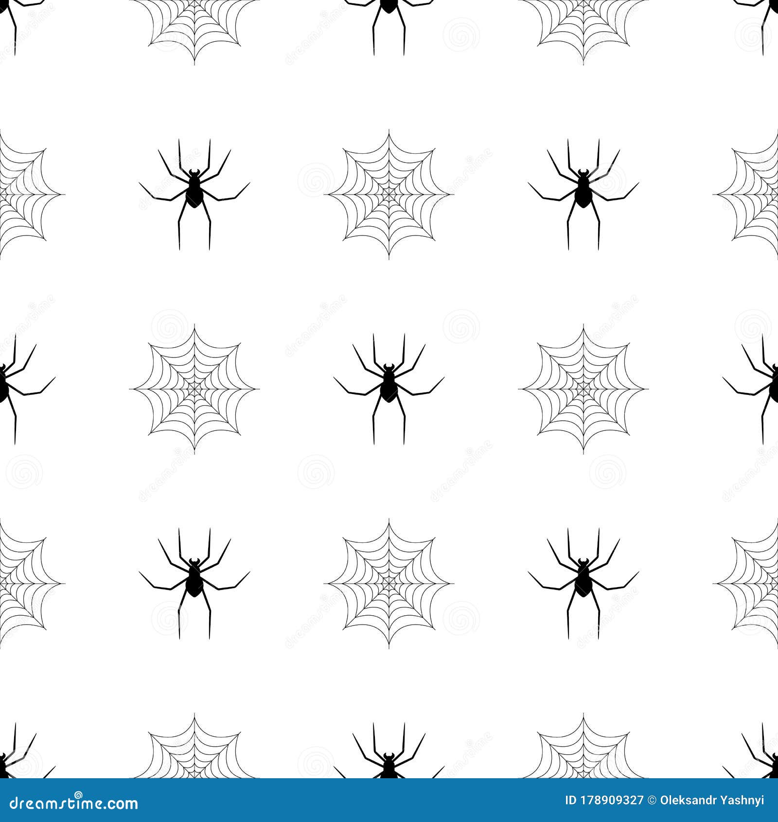 Seamless Pattern with Black Silhouette of Spider and Web on White ...