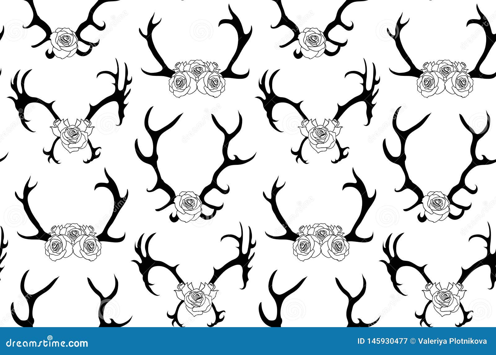 Seamless Pattern with Black Silhouettes of Deer and Elk Horns with ...