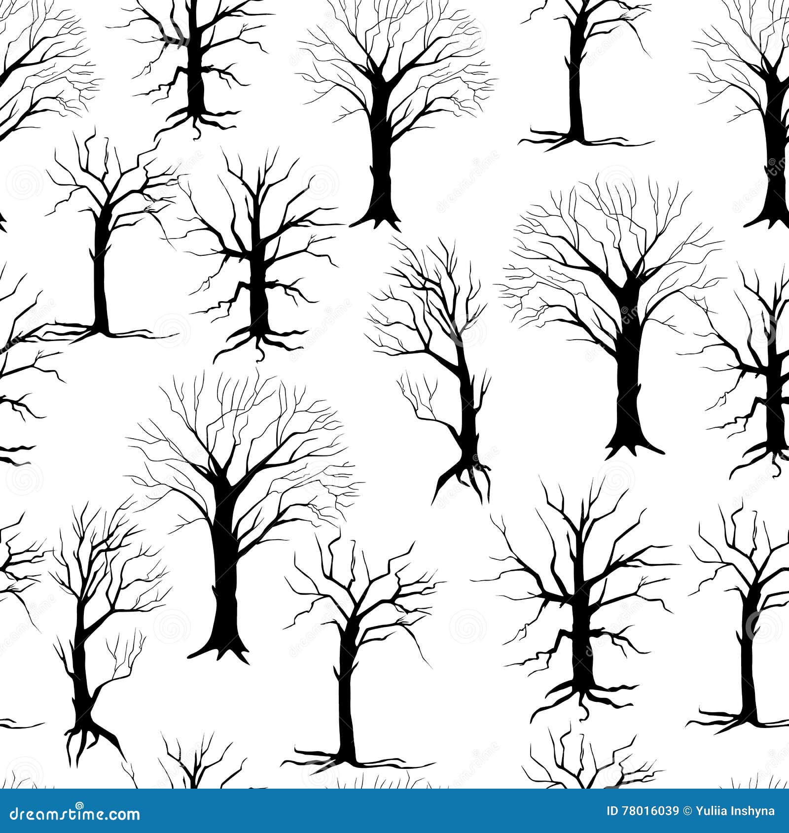 Seamless Pattern with Black Silhouettes of Trees Stock Vector ...