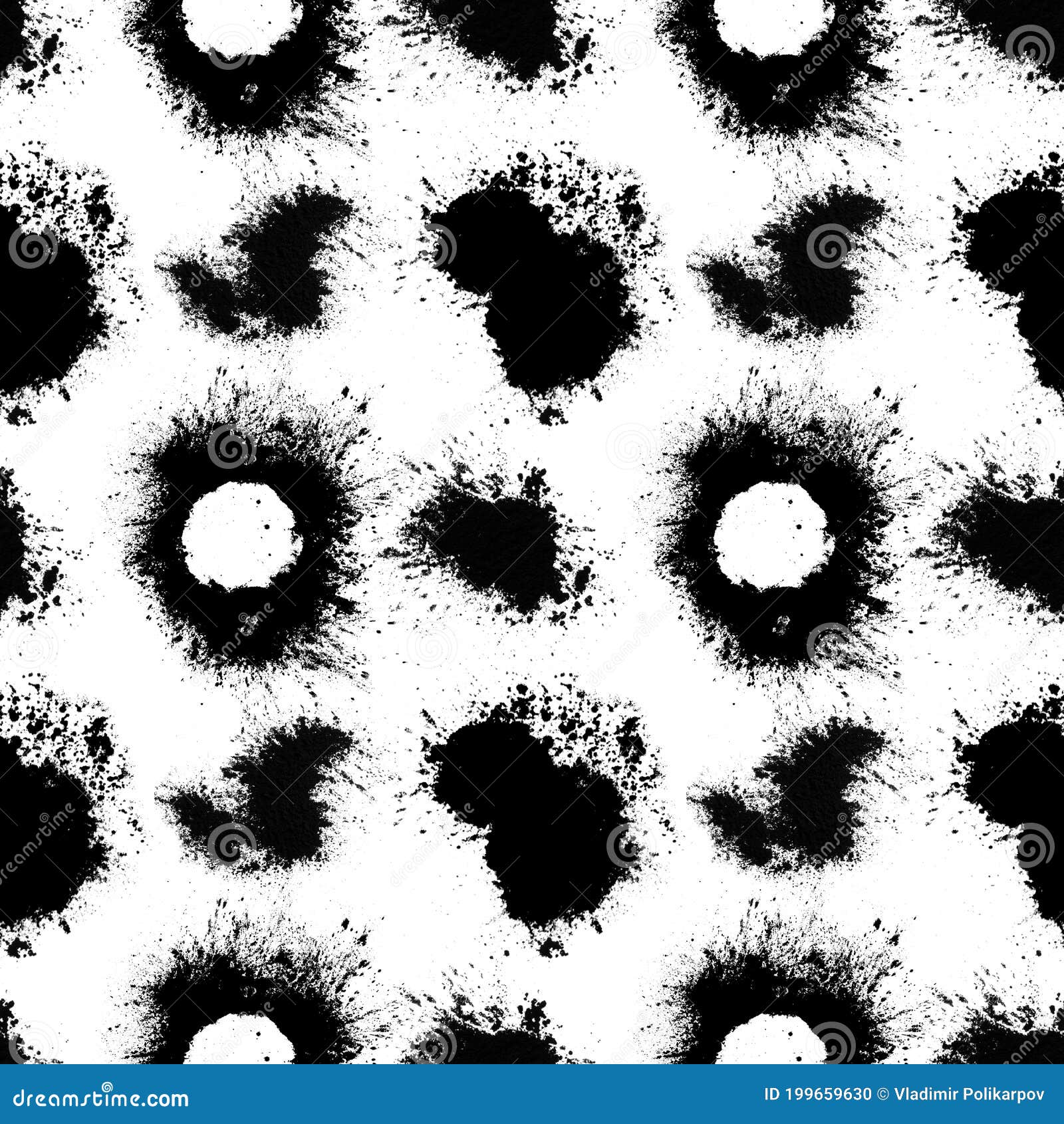 Seamless Pattern of Black Spots with Splashes Isolated on White ...