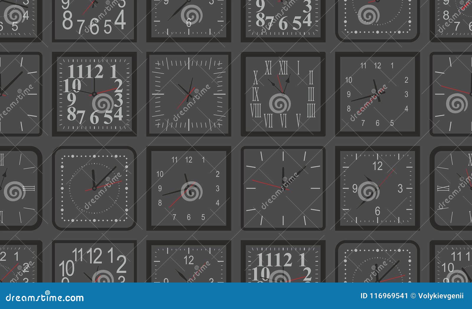 Seamless Pattern with Black Square Wall Clock Stock Vector ...