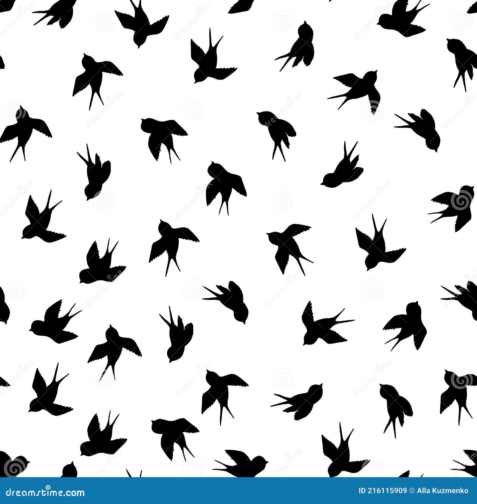 Seamless Pattern with Black Swallow Silhouette on White Background ...