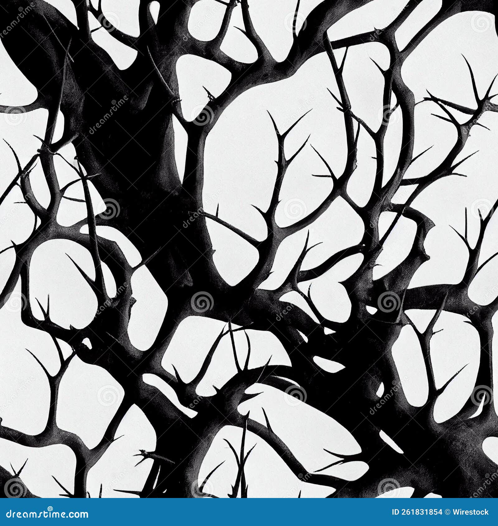 Seamless Pattern of Black Thorn Branches on a White Background Stock ...